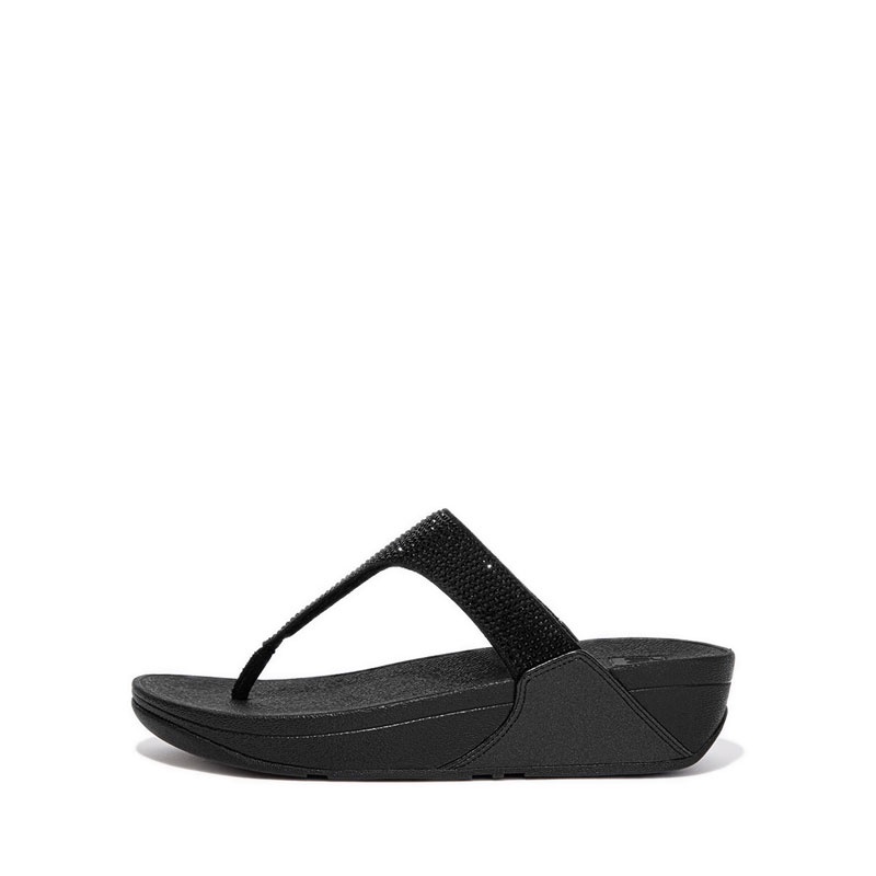 Jual FITFLOP LULU CRYSTAL EMBELLISHED WOMEN'S TOE-POST SANDALS- All Black | Shopee Indonesia