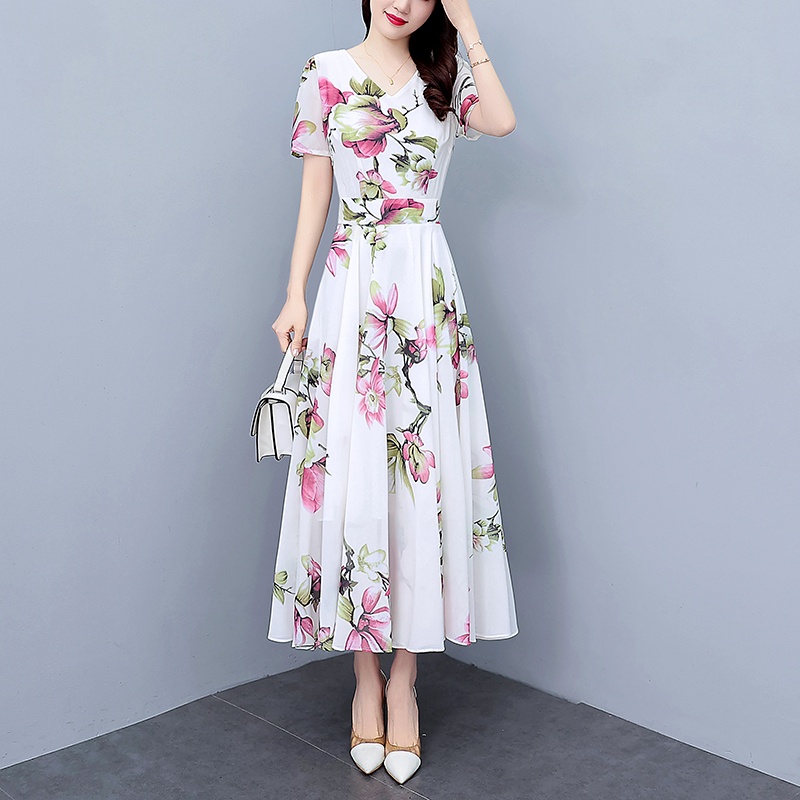 Jual FANMU 2023 Gaun Bunga Sifon Korea Ukuran Besar Baru/Rok Panjang ...