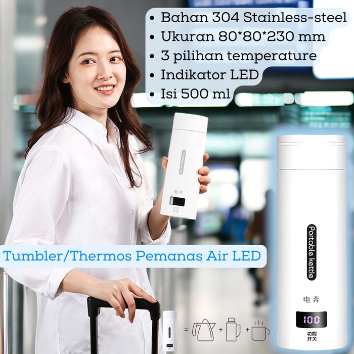 Jual LED Thermos Tumbler Teko Pemanas Air Portable Elektrik Thermal ...