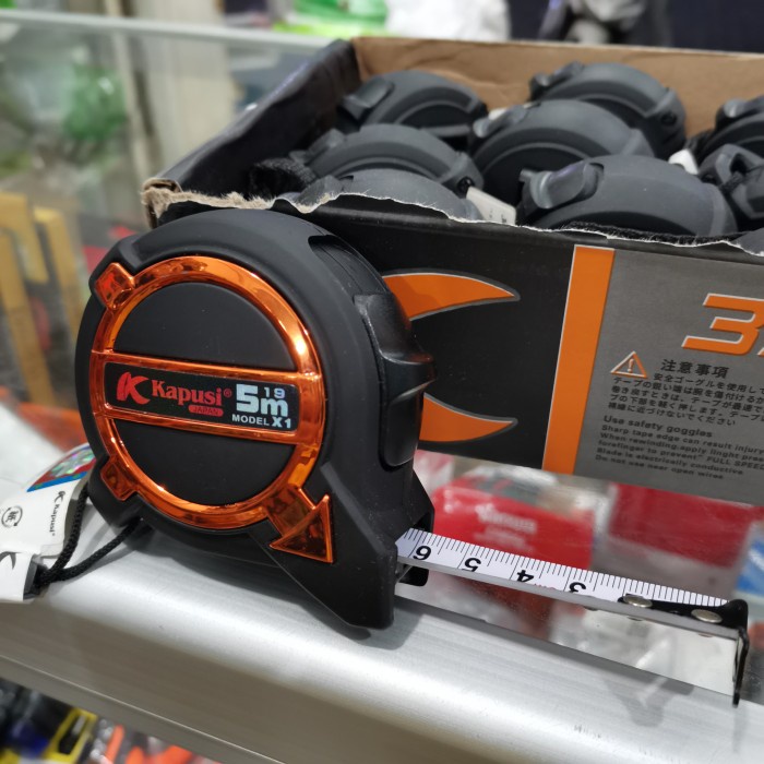 Jual Meteran tangan 5 meter Kapusi Hitam nylon coating meteran tarik 5m ...