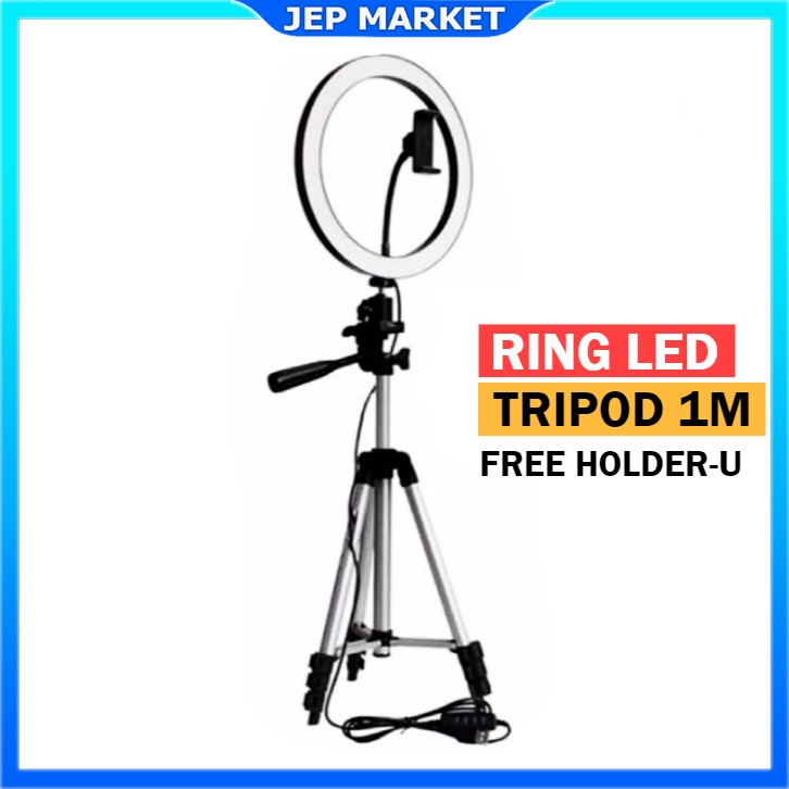 Jual LAMPU RINGLIGHT 26CM + TRIPOD 1 METER + HOLDER LAMPU RING LED ...