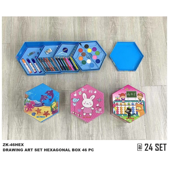 Jual Drawing Art set Hexagonal Box isi 46 Pcs / Crayon set Macam Warna ...