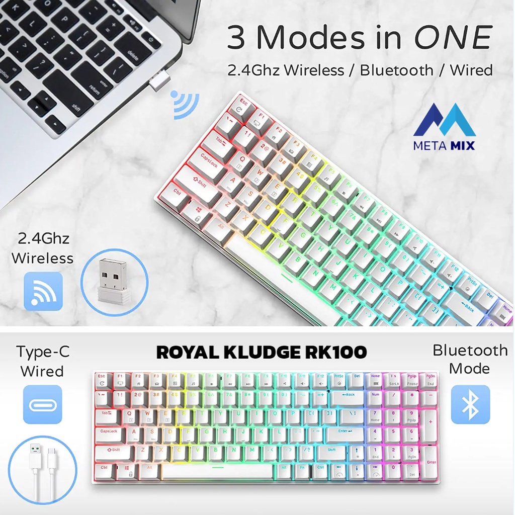 Jual ROYAL KLUDGE RK100 WIRELESS MECHANICAL KEYBOARD GAMING RGB HOTSWAP ...