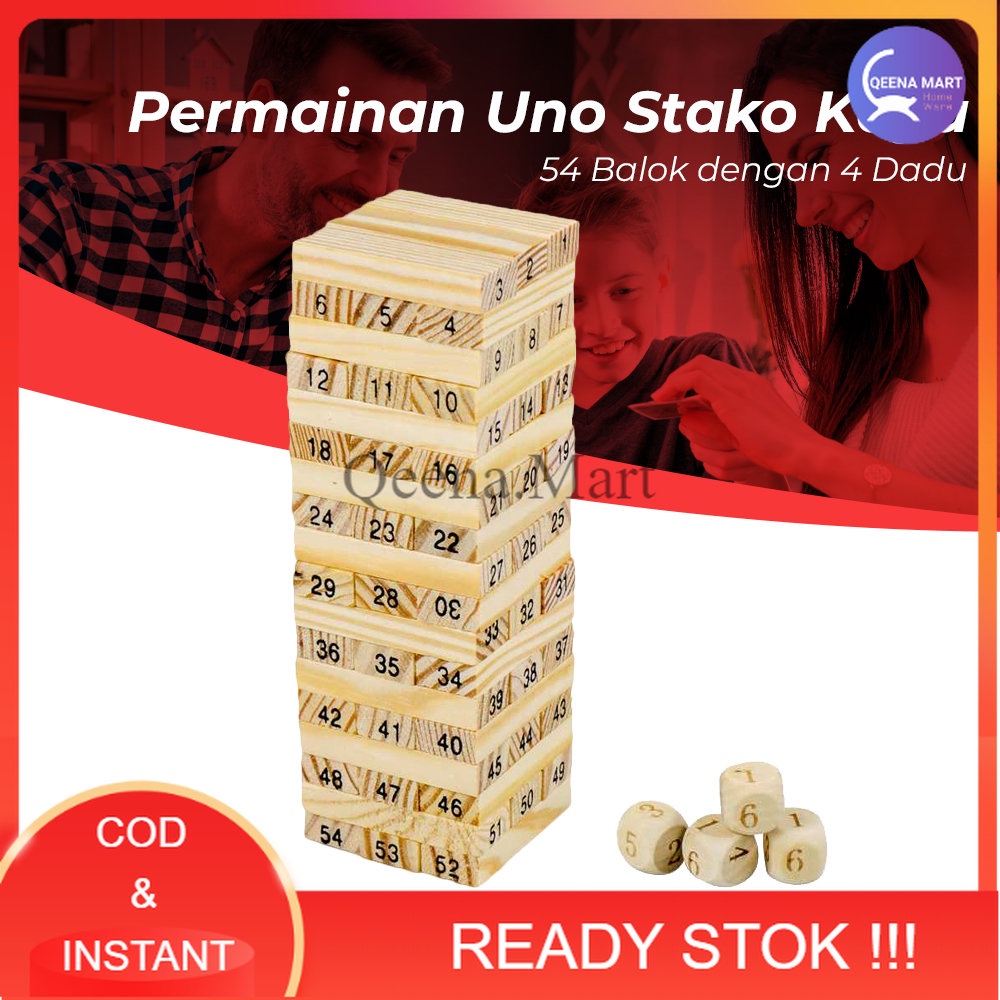 Jual Permainan Stako Kayu 54 Balok dengan 4 Dadu | Shopee Indonesia