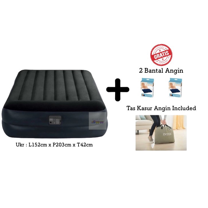 Jual FREE 2 BANTAL Kasur Angin Air Bed Intex 64124 Ukuran Queen 152cm Durabeam Rest Raised ...