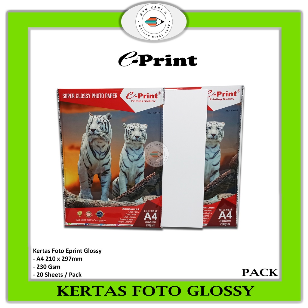 Jual E- Print - Kertas Foto Glossy Gambar Macan Putih 230 Gsm A4 - Pack ...