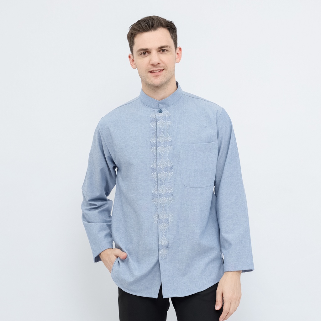 Jual Baju Koko ATLAS Elegant Motif TRP Warna Biru | Shopee Indonesia