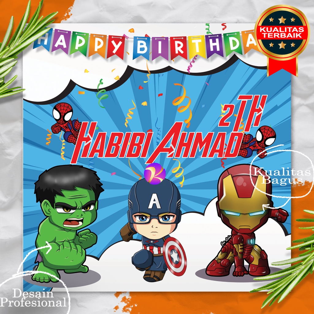 Jual Cetak banner backdrop ulang tahun super hero bahan flexi tebal ...