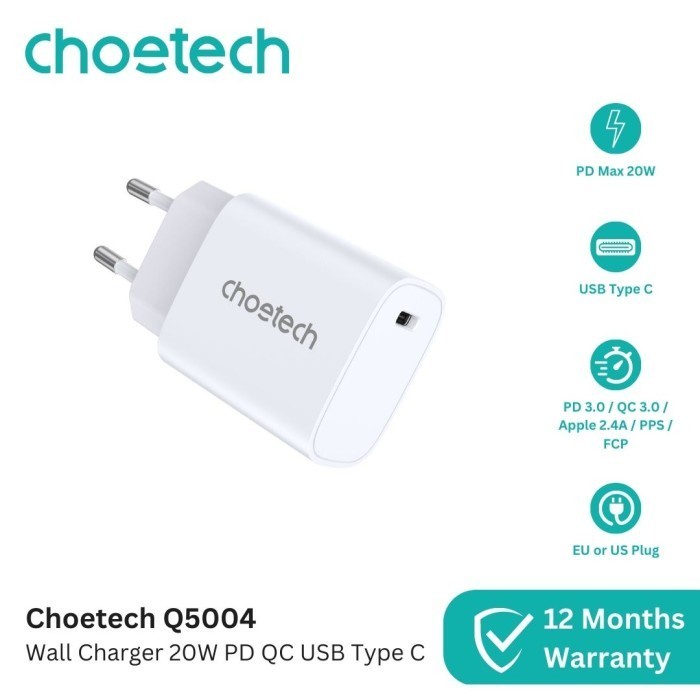 Jual Choetech Q5004 Charger 20W PD QC USB Type C Fast Charging | Shopee Indonesia