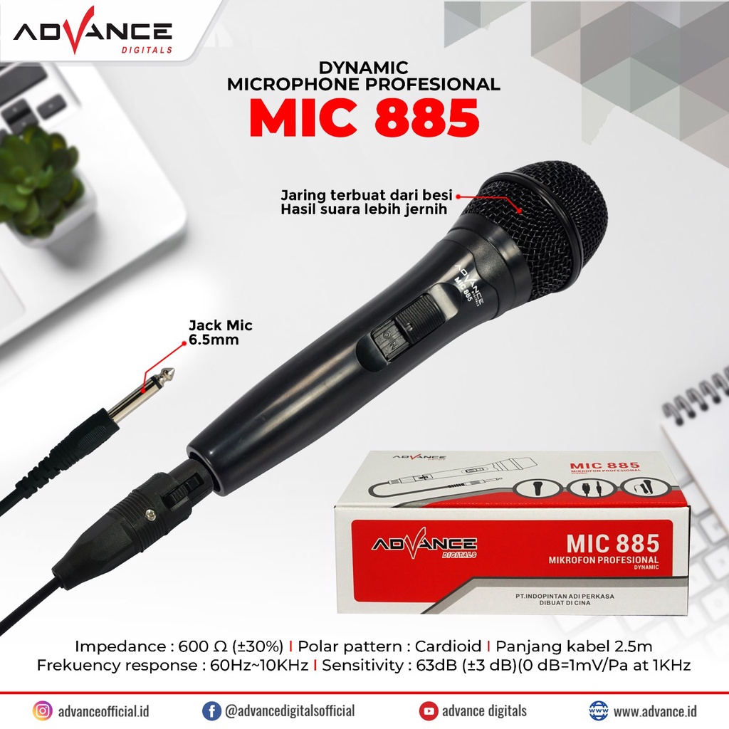 Jual Mic Kabel MIC-885 Advance Single Profesional Microphone | Shopee ...