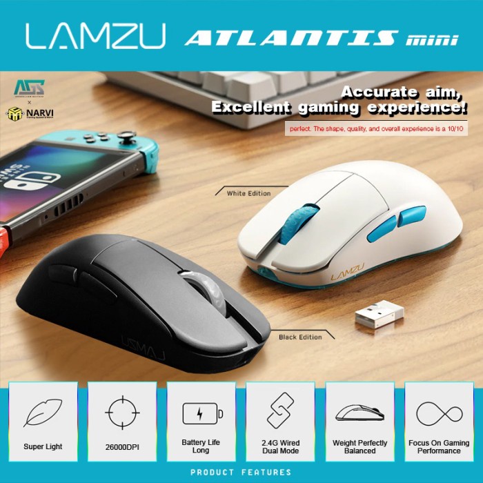 Jual Lamzu Atlantis Superlight (Mini) Wireless - Gaming Mouse - Putih ...