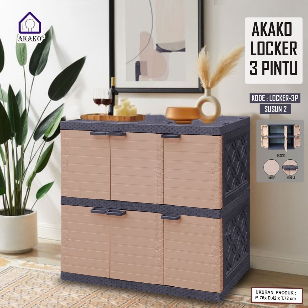 Jual AKAKO - Lemari Pakaian Plastik Locker 3 Pintu Susun 2, 3, 4 dan 5 ...
