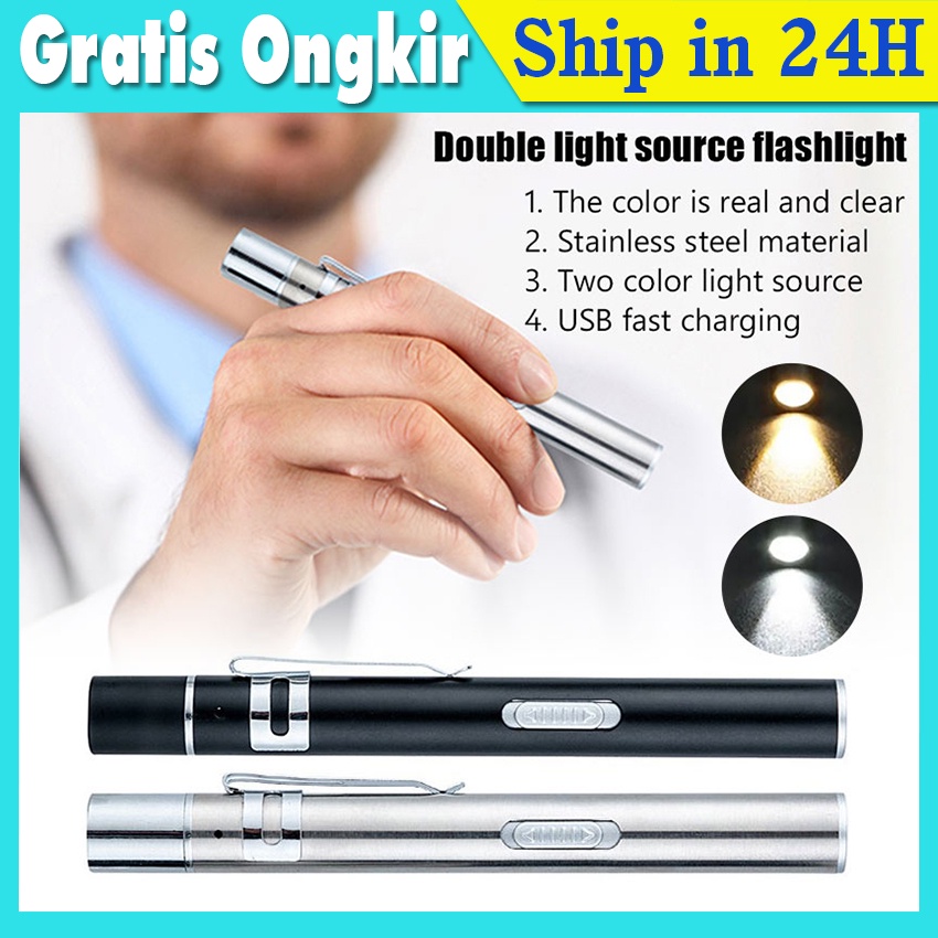 Jual Medical light Senter LED Flashlight Usb Bentuk Pulpen Rechargeable ...