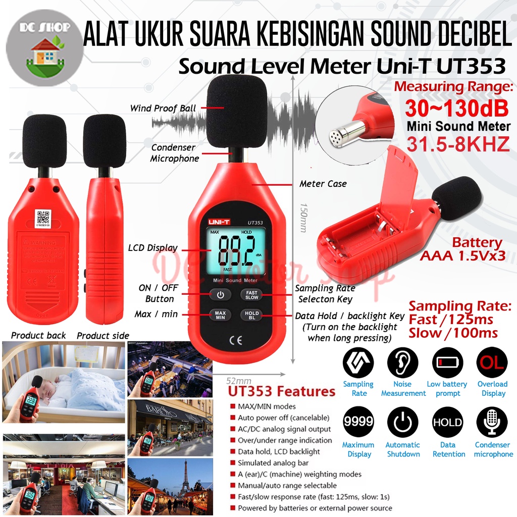 Jual Sound Level Meter Uni-T UT353 Alat Ukur Suara Kebisingan Sound ...