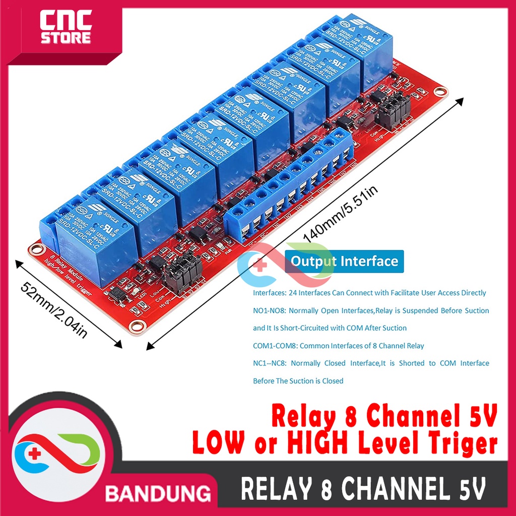 Jual MODULE RELAY 8 CHANNEL 5V WITH OPTO-ISOLATED HIGH OR LOW LEVEL ...