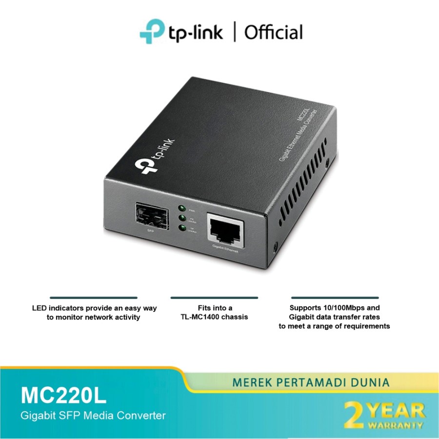 Jual TP-LINK MC220L Gigabit SFP Media Converter Garansi Resmi 10/100 ...
