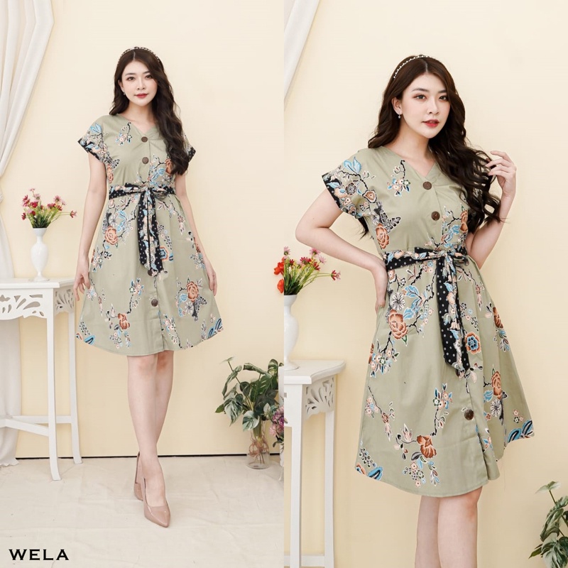 Jual Evercloth Wela Dress Batik Modern Wanita Gaun Terusan Jumbo Shopee Indonesia