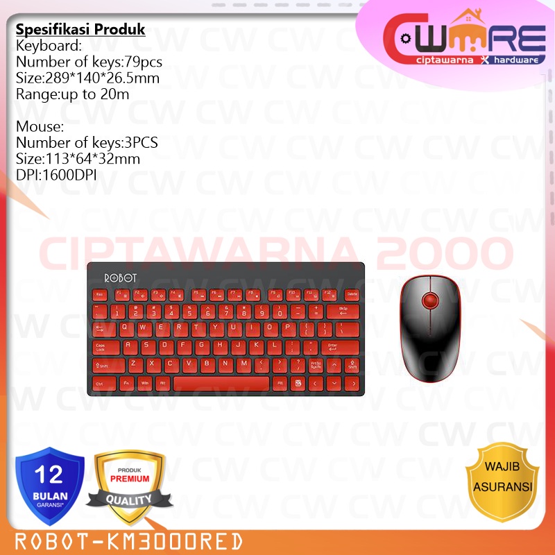 Jual Mouse dan Keyboard Combo Wireless ROBOT KM3000 RED WOOK | Shopee ...