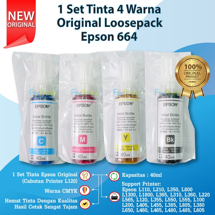 Jual 1 SET Tinta Printer EPSON L120 ORIGINAL ORI 100% 664 HITAM WARNA BLACK | Shopee Indonesia