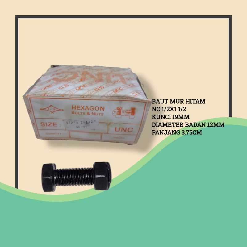 Jual MUR BAUT NC 1/2X1 1/2 BAUT KUNCI 19 PANJANG 3.7 CM NC 1/2 x 1 1/2 ...