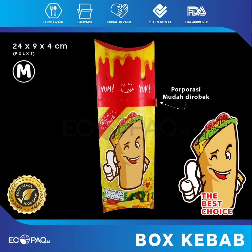 Jual Box Kebab - Dus Kebab - Kotak Kebab HOT & FRESH - FC - M (50 pcs ...