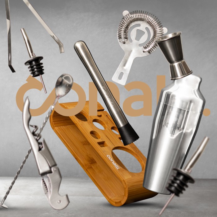 Jual CONALLI Cocktail Shaker Set 550ml Bamboo Stand Alat Bartender Home ...