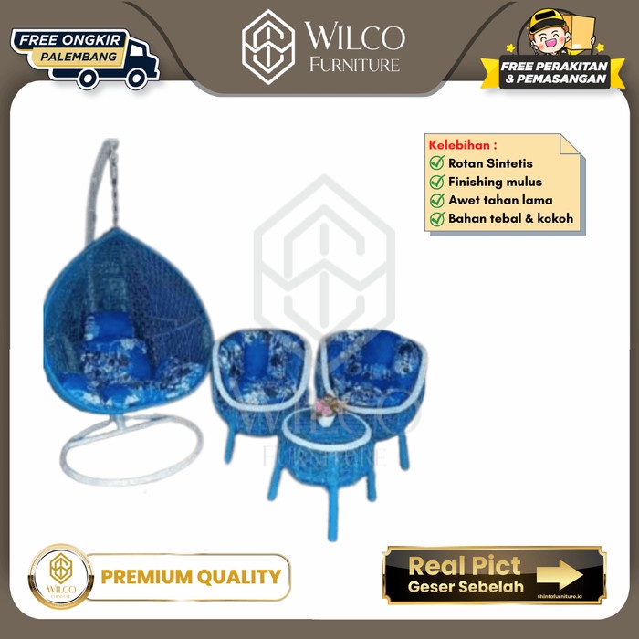 Jual Ayunan Gantung Jumb Kursi Teras 2 Kursi 1 Meja Rotan Sintetis