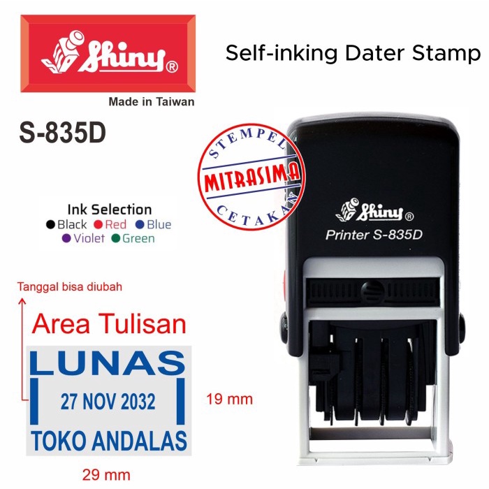 Jual Stempel Shiny S-835D ( S835D persegi dengan tanggal Tipe S 835D ...