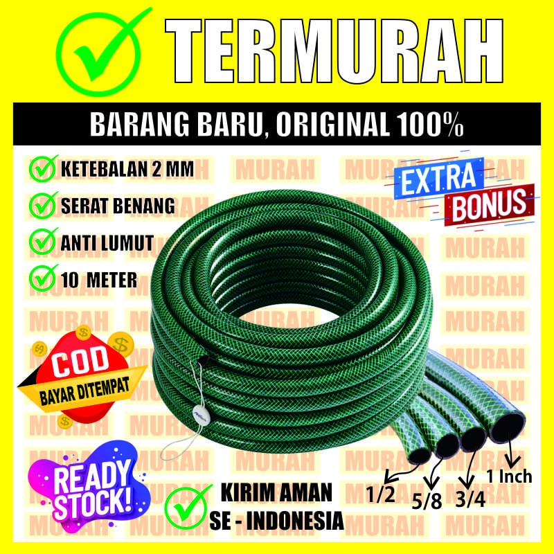 Jual SELANG AIR 10 METER 1/2 5/8 3/4 SERAT BENANG HIJAU ANTI LUMUT / SELANG AIR TAMAN KEBUN COD ...