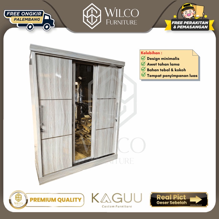 Jual Lemari Pakaian HPL 3 Pintu Sliding / Lemari Baju Kaca Custom KAGUU ...