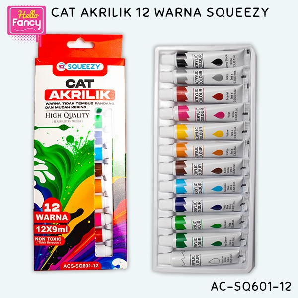 Jual Cat Akrilik Set 12 Warna 9 ML Squeezy / Cat Kanvas Lukis High ...