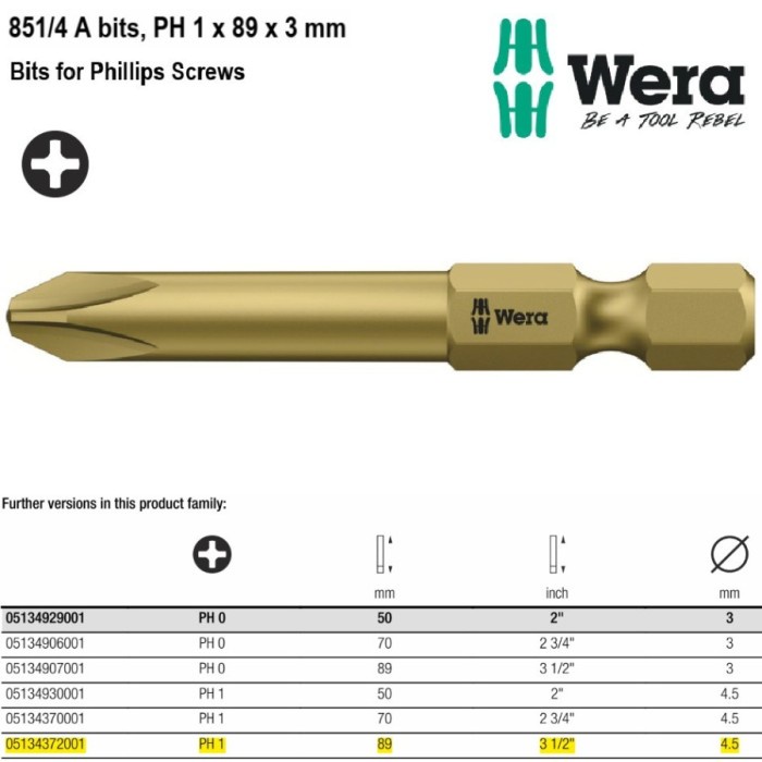 Jual WERA 05134372001 Mata Obeng Plus PH 1 x 89 mm Philips Bits ...