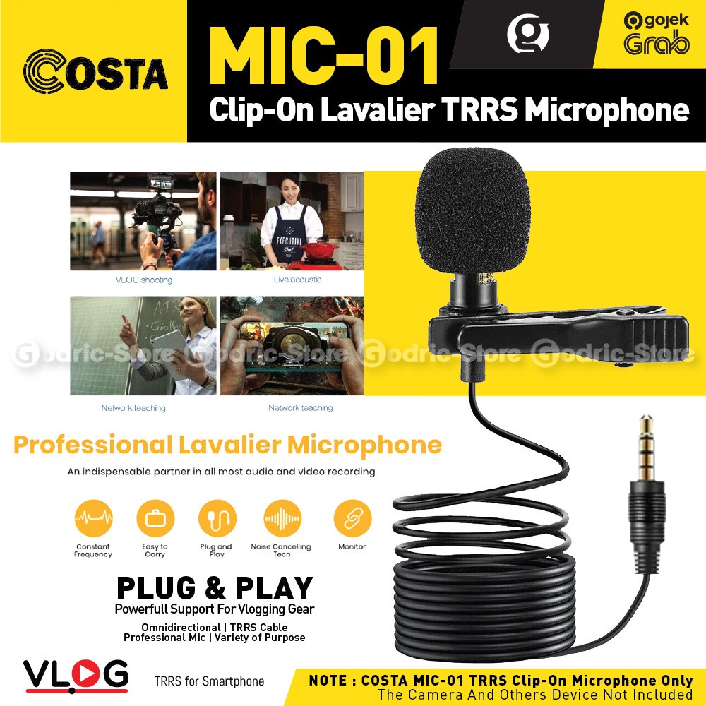 Jual COSTA 01 Microphone Clip On 3.5mm TRRS Mic for Smartphone HP / PC ...