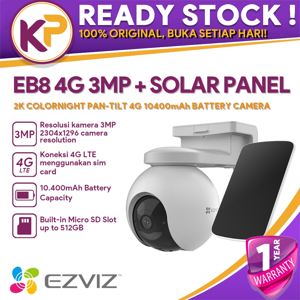 Jual EZVIZ EB8 3MP 2K COLORNIGHT PAN-TILT 4G LTE BATTERY CAM + SOLAR ...