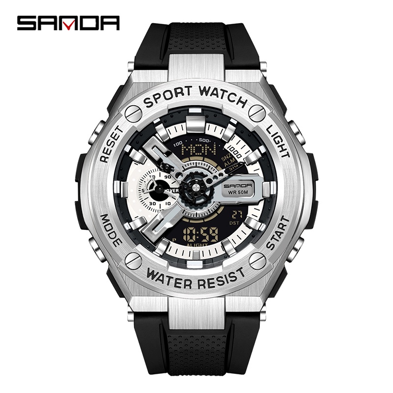 Jual SANDA 3170 Jam Tangan Pria Digital Analog World Time Tali Rubber Chronograph Anti Air ...