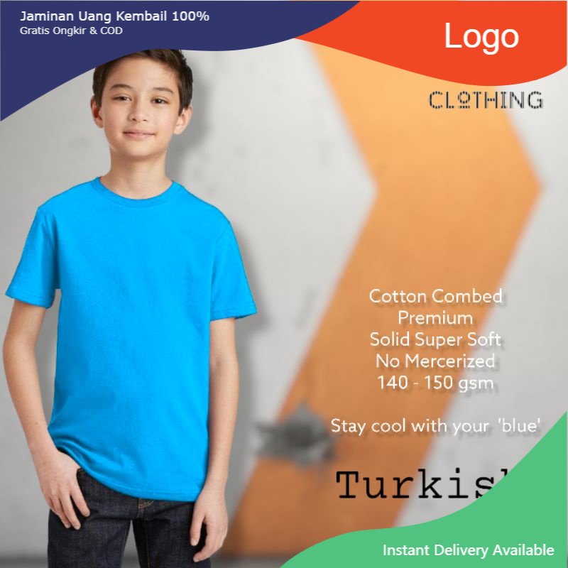 Jual Kaos Polos Anak Warna Turkish 30s Combed Premium Usia 1 - 12 Tahun | Shopee Indonesia