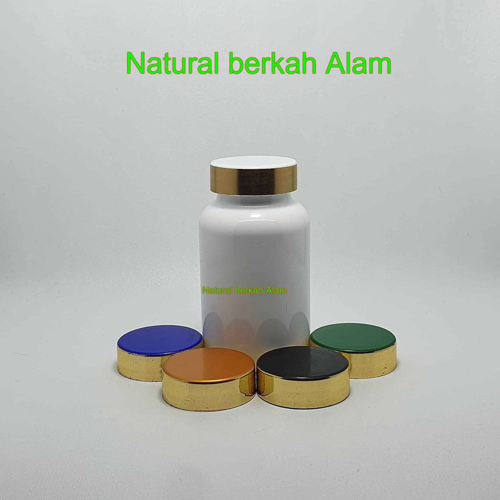 Jual Botol 135 ml Omega Putih Cap List Emas / Botol Obat / Botol Kapsul ...