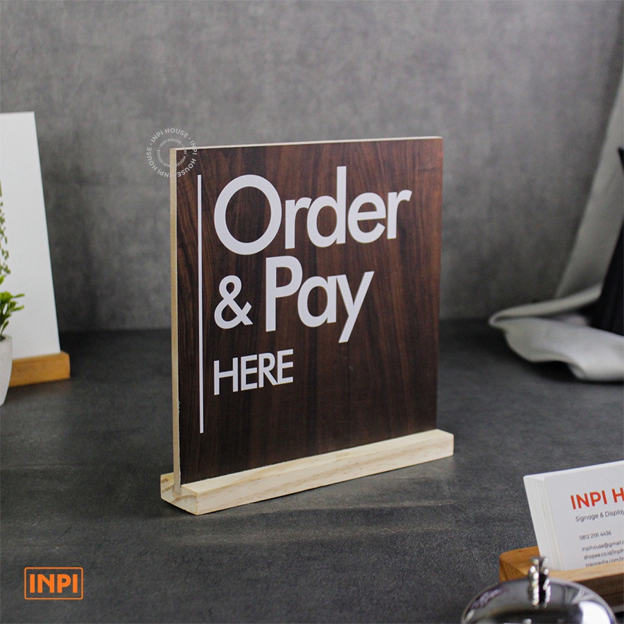 Jual penanda meja order and pay here - sign system - front desk sign ...