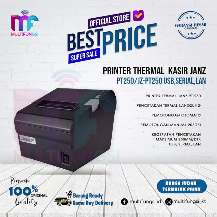 Jual OFFICIAL PRODUCT Printer Thermal Kasir JANZ PT250/JZ-PT250 USB,SERIAL,LAN Garansi Resmi ...