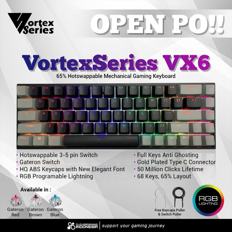 Jual VortexSeries VX6 RGB - 65% Gateron Switch Mechanical Gaming ...