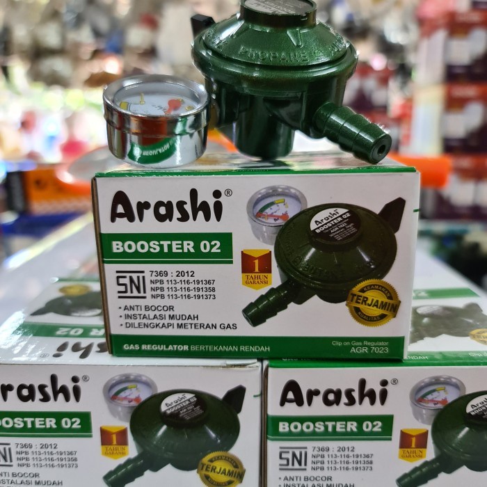 Jual Regulator gas LPG arashi booster 02 anti bocor plus meteran ...