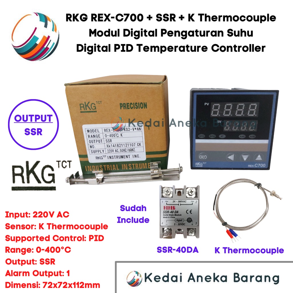 Jual PID Rex RKG C700 Rex-C700 Output SSR 220V AC 0-400C 400C 72x72mm + Solid State Relay SSR ...