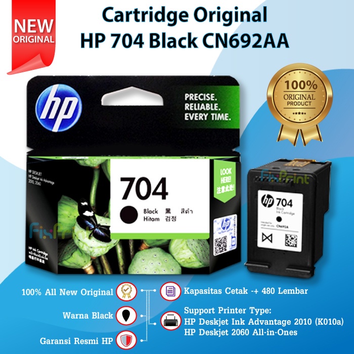 Jual Cartridge Original 704 Black CN692AA Tinta Printer HP Deskjet Ink ...