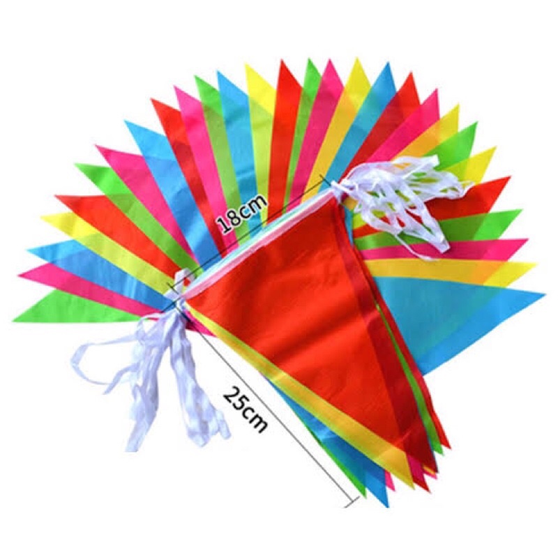 Jual 50 meter 150pcs bendera kain segitiga warna warni / bendera festival kain 50 meter ...