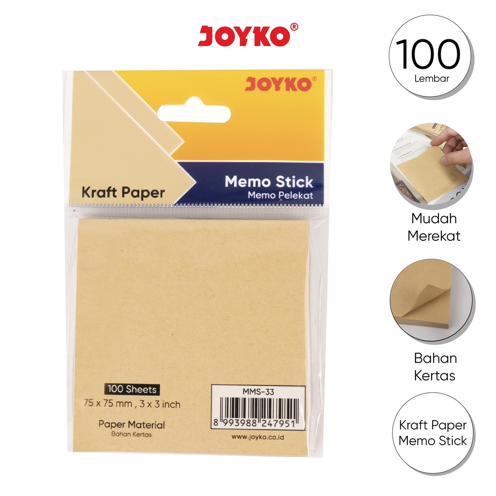 Jual Memo Stick Sticky Note Kertas Memo Tempel Joyko MMS-33 Kraft Paper ...