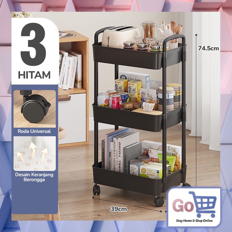 Jual Go - H1065 Keranjang Roda Susun 3 Tingkat / Rak Troli / Rak Susun ...