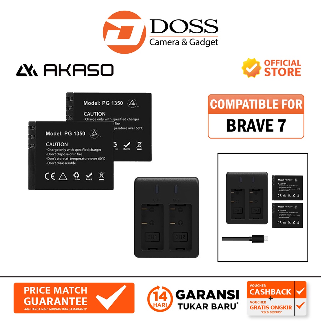 Jual Akaso Battery Kit For Brave 7 (2 Battery + 1 Docking) | Shopee ...