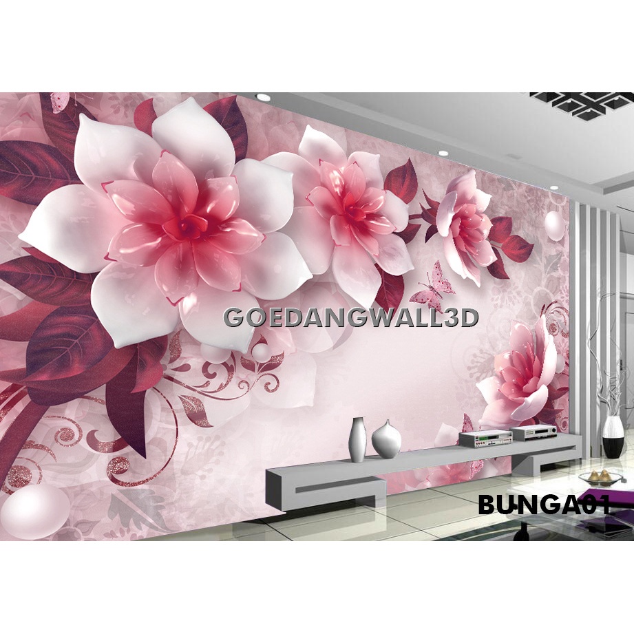 Jual wallpaper 3d custom Motif Bunga - wallpaper Murall bunga 3d Bisa ...