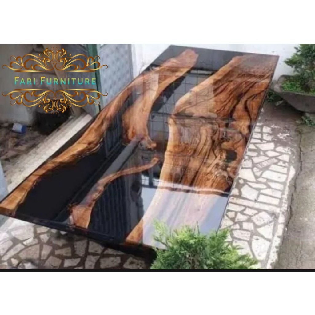 Jual meja resin kayu jati furniture jepara | Shopee Indonesia