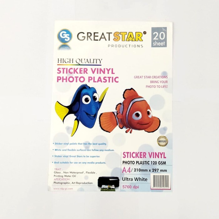 Jual Kertas Foto Great Star Sticker Vinyl Photo Plastic A4 120gsm 20 ...